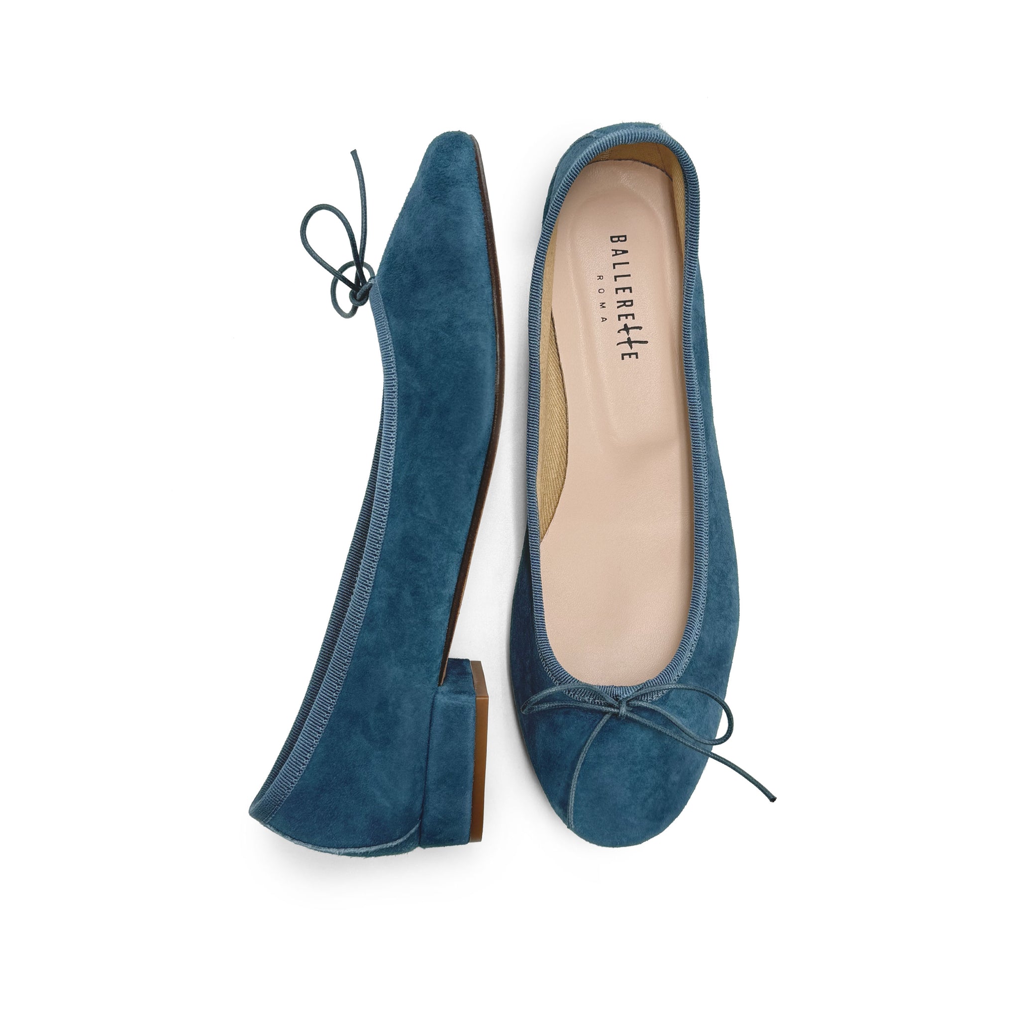 Cerulean suede little heel ballerinas