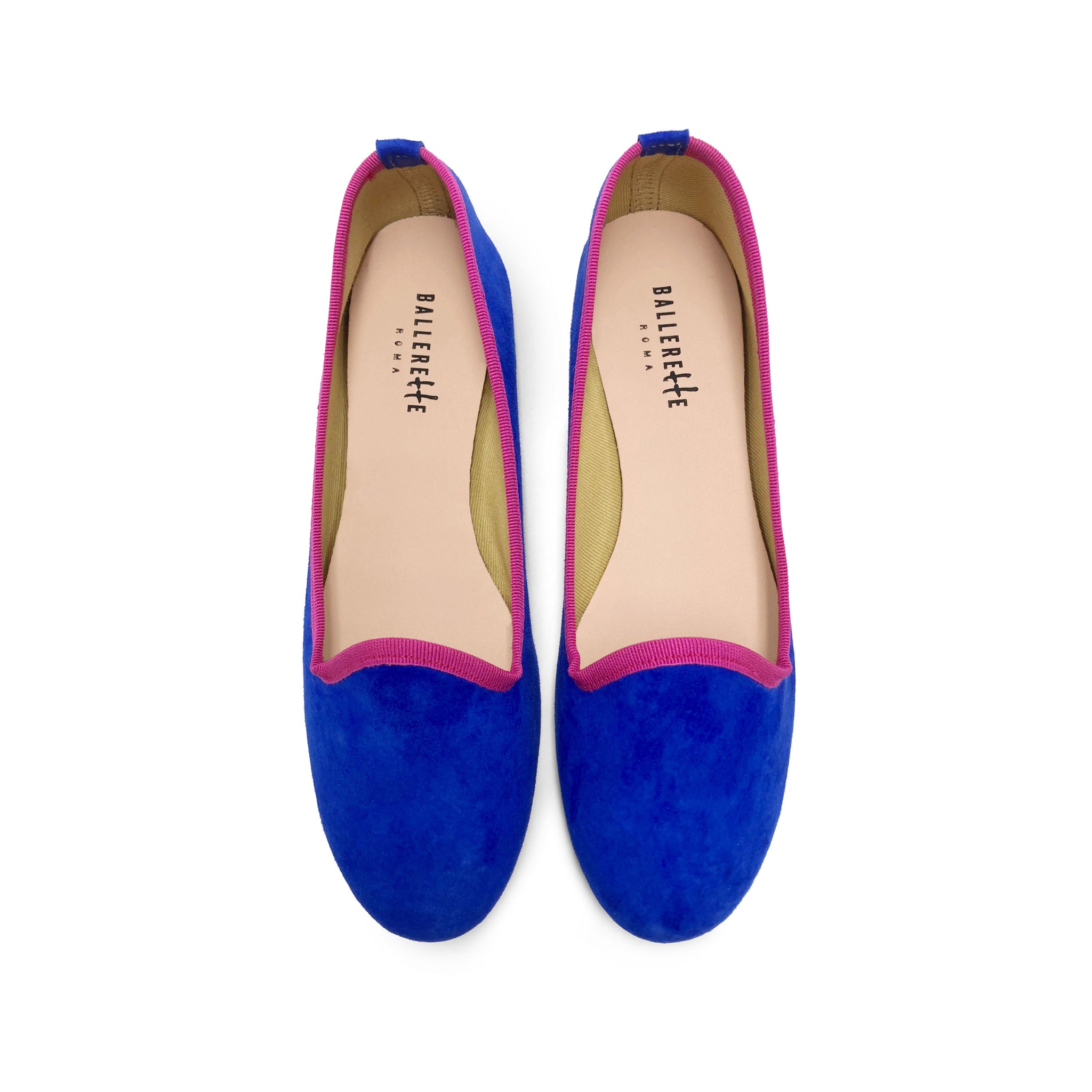 Slippers donna in camoscio bluette e dettagli fucsia